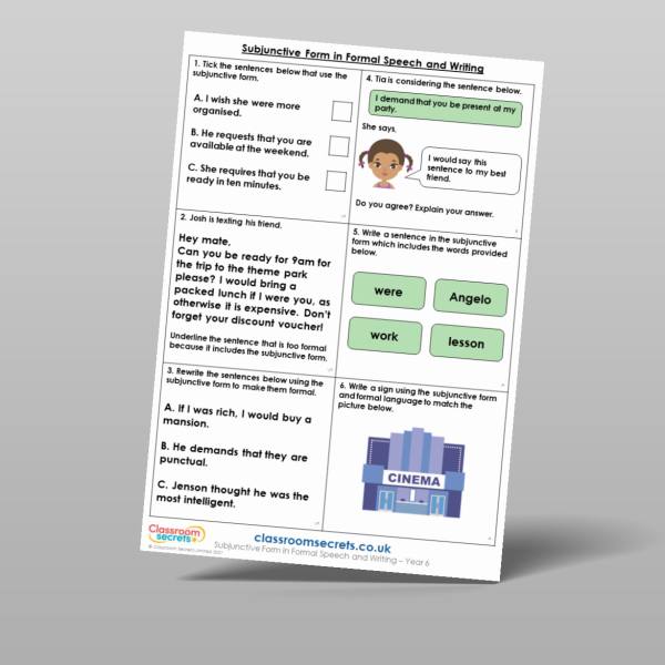 Year 6 Subjunctive Form In Formal Speech And Writing Mixed Activity ...