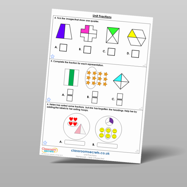 Year 2 Unit Fractions Homework Resource Classroom Secrets