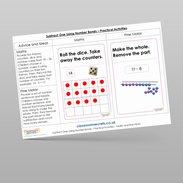 Year 1 Subtract Ones Using Number Bonds Practical Activities Resource ...