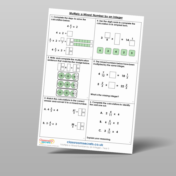 Year 5 Multiply A Mixed Number By An Integer Mixed Activity Resource ...