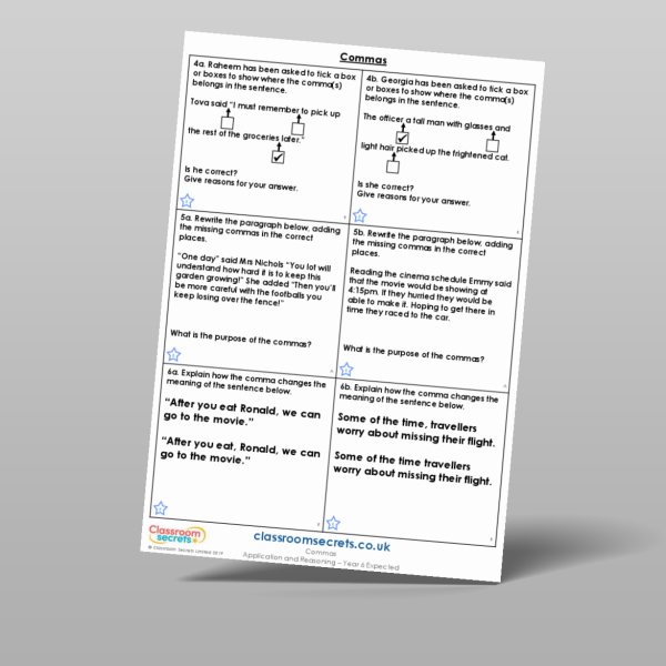 Year 6 Commas Application And Reasoning Resource | Classroom Secrets