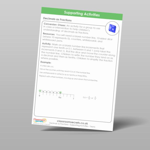 Year 6 Decimals As Fractions Supporting Activity Resource | Classroom ...