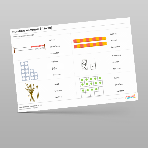 Numbers as Words (11 to 20) Varied Fluency Resource | Classroom Secrets