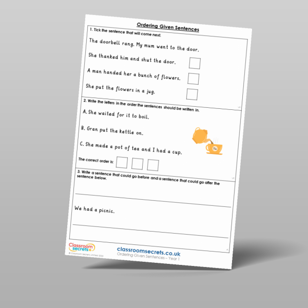 Year 1 Ordering Given Sentences Main Activity Resource | Classroom Secrets