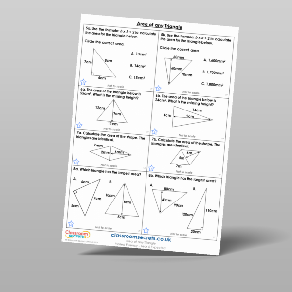 Year 6 Area Of Any Triangle Varied Fluency Resource | Classroom Secrets