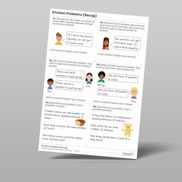 Year 2 Division Problems Recap Reasoning And Problem Solving Resource | Classroom Secrets