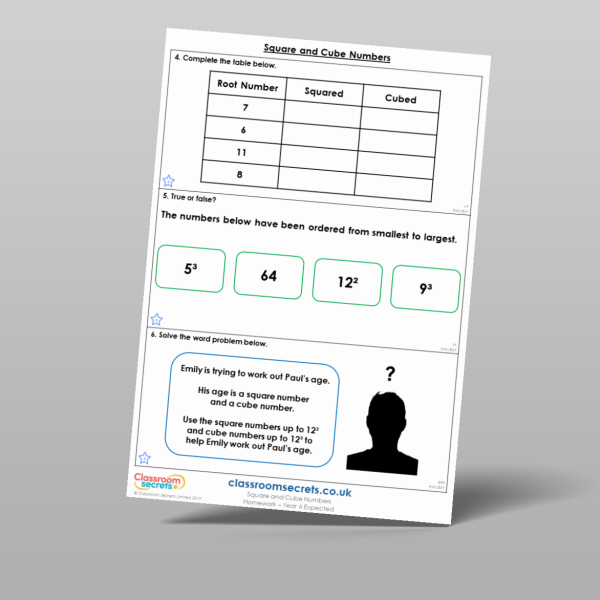 Year 6 Square And Cube Numbers Homework Resource | Classroom Secrets