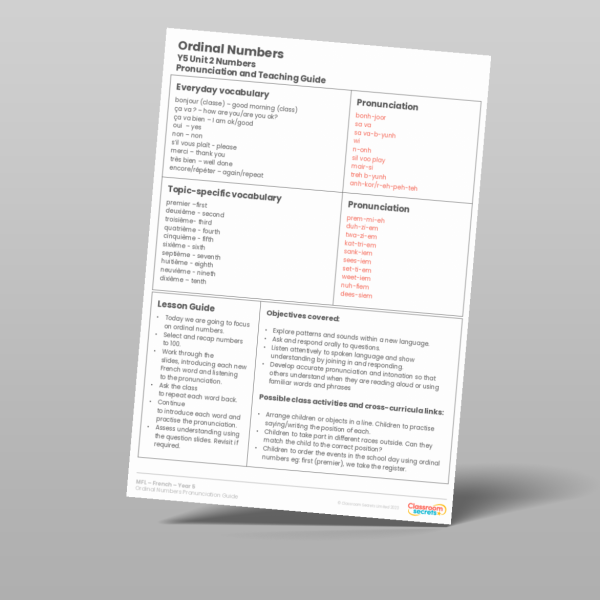 Year 5 Ordinal Numbers Pronunciation Guide Resource | Classroom Secrets