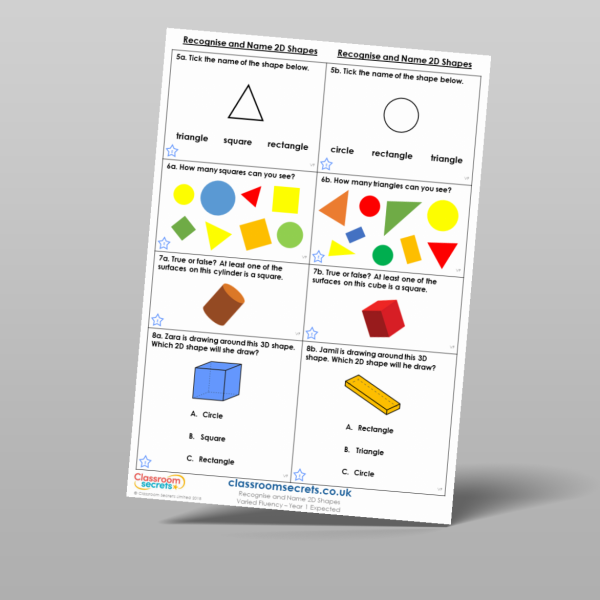 Year 1 Recognise And Name 2d Shapes Varied Fluency Resource | Classroom ...