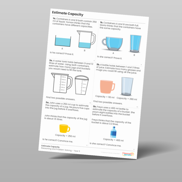 Year 5 Estimate Capacity Reasoning And Problem Solving 2 Resource ...