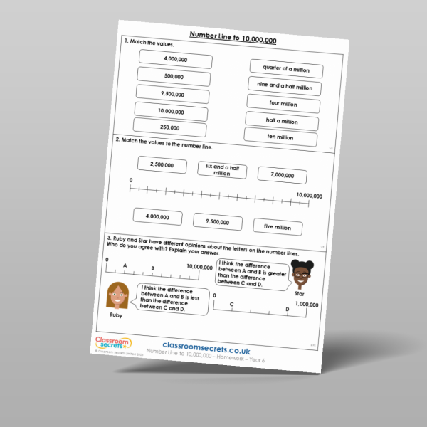 Year 6 Number Line To 10 000 000 Homework Resource | Classroom Secrets