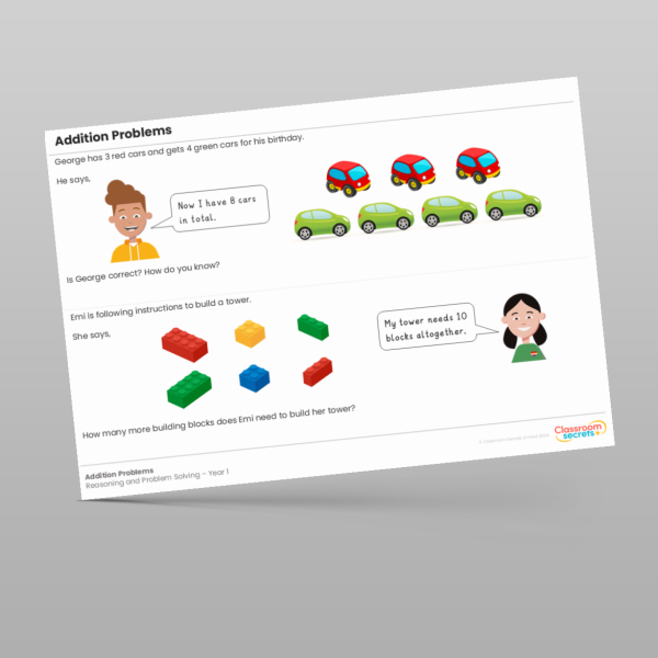 Year 1 Addition Problems Reasoning And Problem Solving Resource | Classroom Secrets
