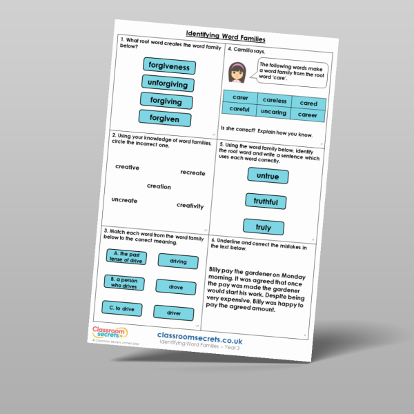 Year 3 Identifying Word Families Mixed Activity Resource | Classroom ...