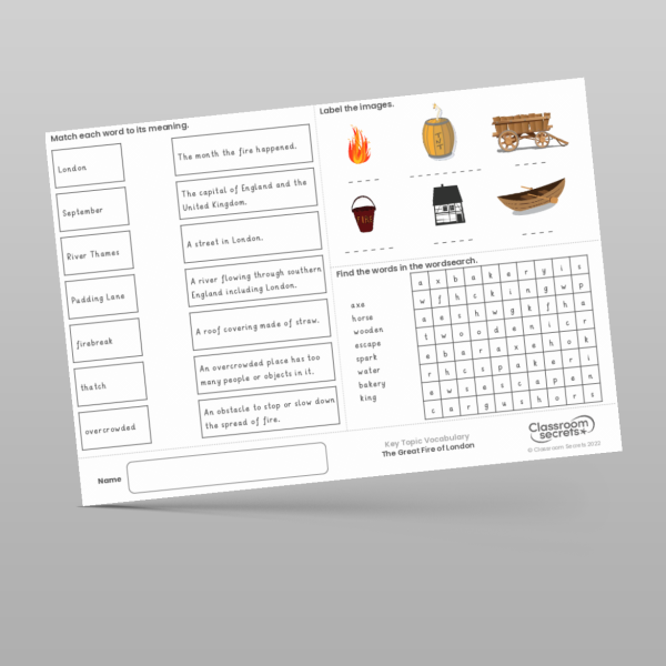 KS1 Great Fire Of London Key Topic Vocabulary Resource | Classroom Secrets