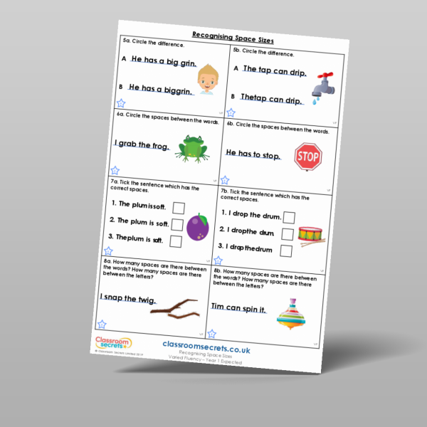 Year 1 Recognising Space Sizes Varied Fluency Resource | Classroom Secrets