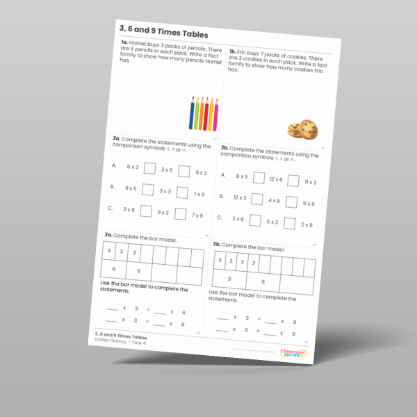 Year 4 3 6 And 9 Times Tables Varied Fluency Resource | Classroom Secrets