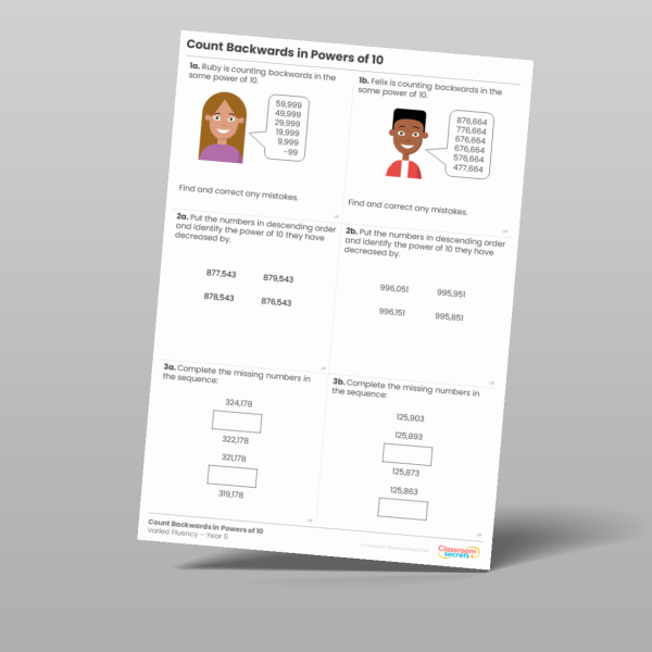 Year 5 Count Backwards In Powers Of 10 Varied Fluency Resource ...