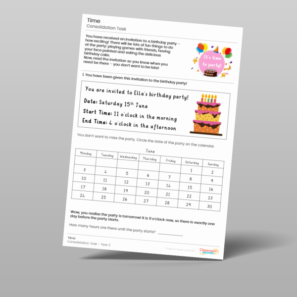 Year 2 Time Consolidation Task Resource | Classroom Secrets