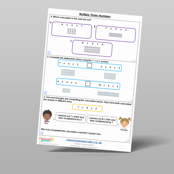 Year 4 Multiply Three Numbers Homework 2 Resource | Classroom Secrets