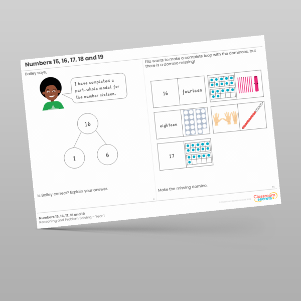 Year 1 Numbers 15 16 17 18 And 19 Reasoning And Problem Solving ...