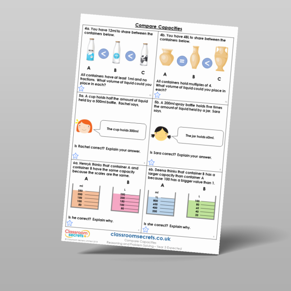 Year 3 Compare Capacities Reasoning And Problem Solving Resource ...