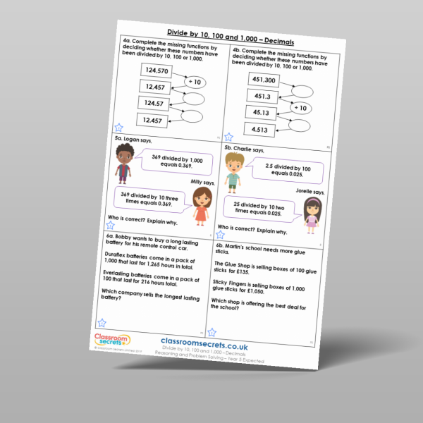Divide by 10, 100 and 1,000 - Decimals Reasoning and Problem Solving ...