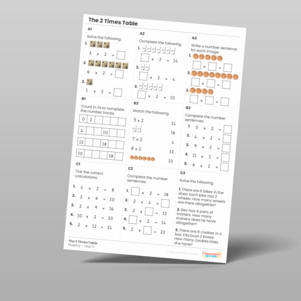 Year 2 The 2 Times Table Fluency Matrix Resource | Classroom Secrets