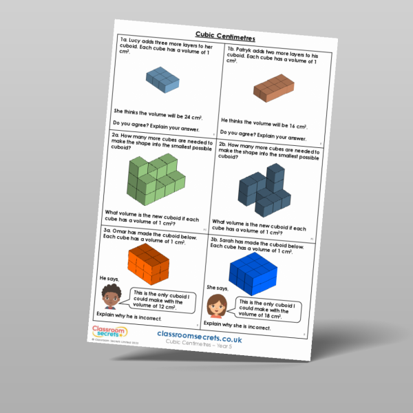 Year 5 Cubic Centimetres Reasoning And Problem Solving Resource Classroom Secrets