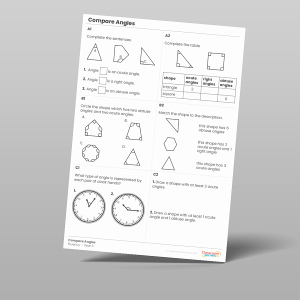 Year 3 Compare Angles Fluency Matrix Resource | Classroom Secrets