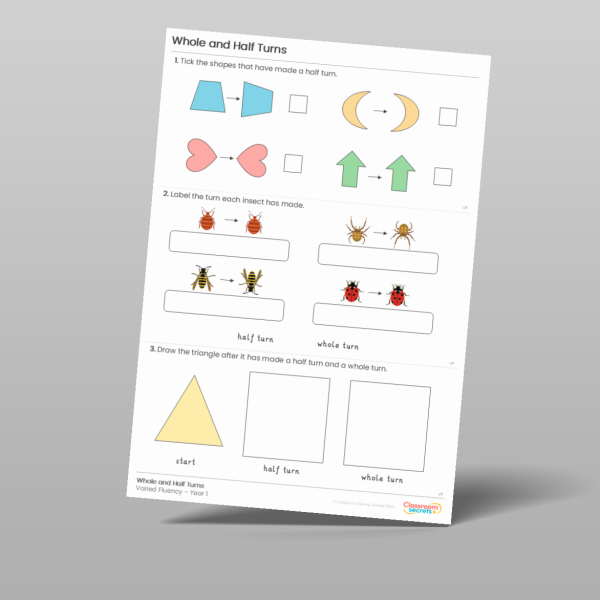 Year 1 Whole And Half Turns Varied Fluency Resource | Classroom Secrets