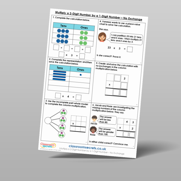 Year 3 Multiply A 2 Digit Number By A 1 Digit Number No Exchange Mixed ...