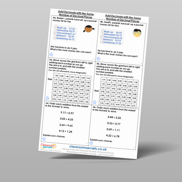 Year 5 Add Decimals With The Same Number Of Decimal Places Reasoning ...