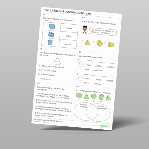 Year 3 Recognise And Describe 3d Shapes Fluency Matrix Resource ...