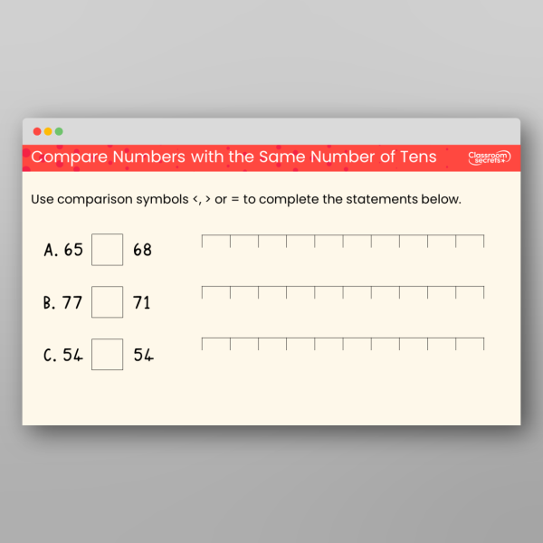 Year 1 Compare Numbers With The Same Number Of Tens Teaching Ppt ...