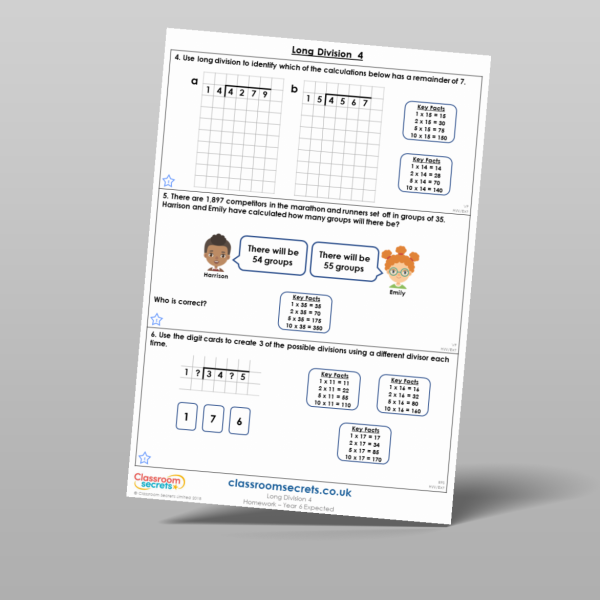 Year 6 Long Division 4 Homework Resource | Classroom Secrets