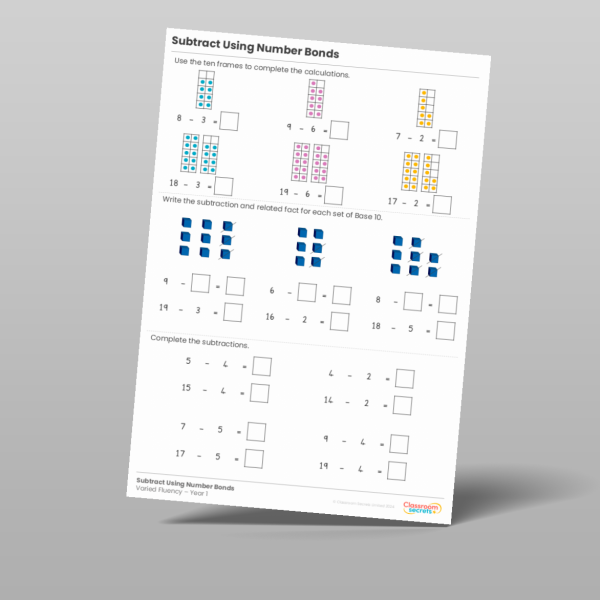 Year 1 Subtract Using Number Bonds Resource | Classroom Secrets