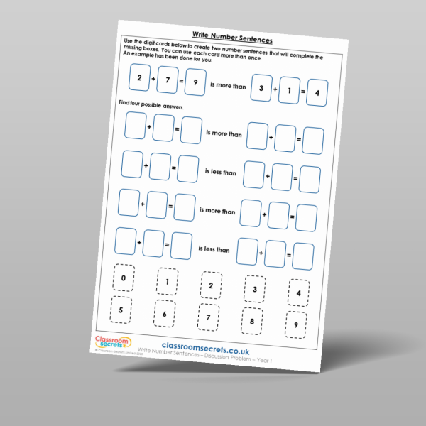 Year 1 Write Number Sentences Discussion Problem Resource | Classroom ...
