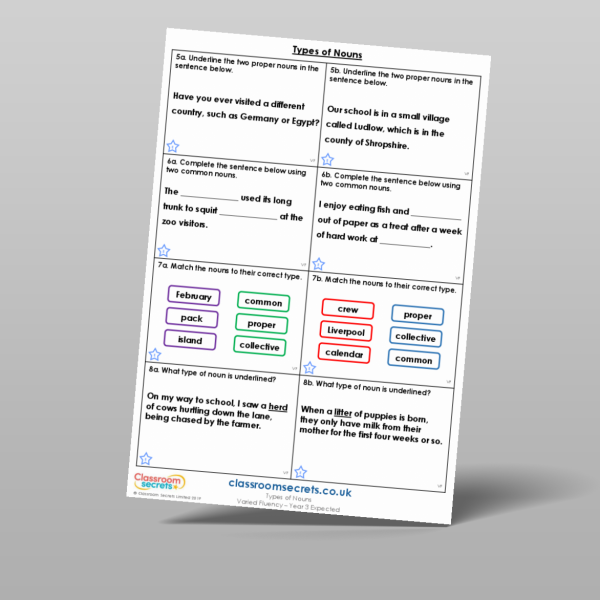 Year 3 Types Of Nouns Varied Fluency Resource | Classroom Secrets
