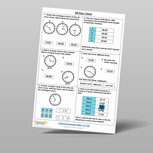 Year 3 24 Hour Clock Mixed Activity Resource | Classroom Secrets