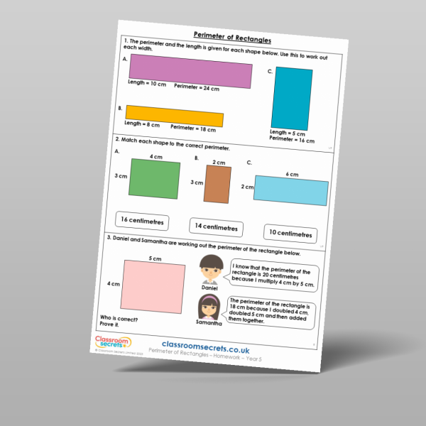 Year 5 Perimeter Of Rectangles Homework Resource | Classroom Secrets