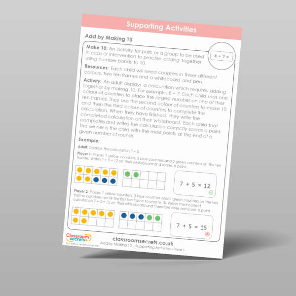 Year 1 Add By Making 10 Supporting Activity Resource | Classroom Secrets