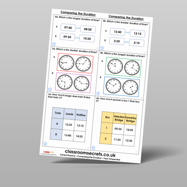 Year 3 Comparing The Duration Varied Fluency Resource Classroom Secrets
