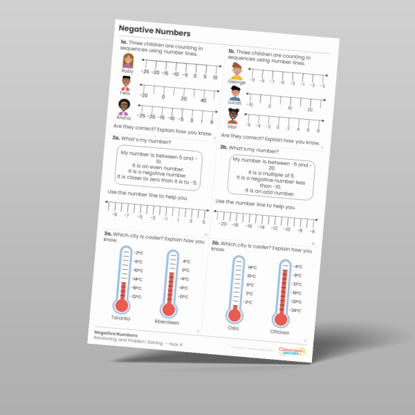 Year 4 Negative Numbers Reasoning And Problem Solving 2 Resource | Classroom Secrets