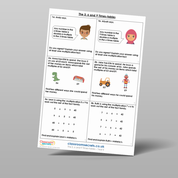 Year 4 The 3 6 And 9 Times Tables Reasoning And Problem Solving Resource | Classroom Secrets