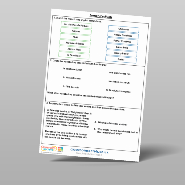 Year 5 French Festivals Main Activity Resource | Classroom Secrets