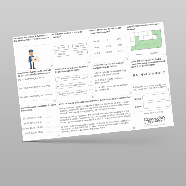 Year 6 Early Morning Work Autumn Week 5 Resource | Classroom Secrets