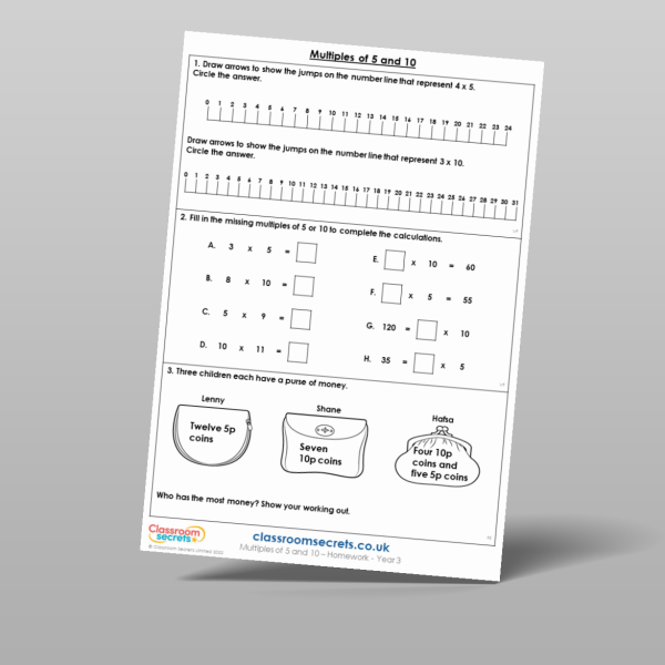 Year 3 Multiples Of 5 And 10 Homework Resource | Classroom Secrets