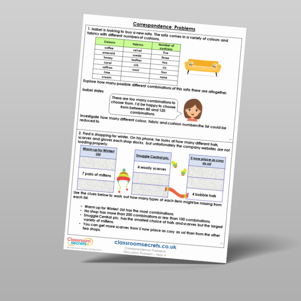 Year 4 Correspondence Problems Discussion Problem Resource | Classroom Secrets