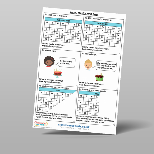Year 3 Years Months And Days Reasoning And Problem Solving Resource ...