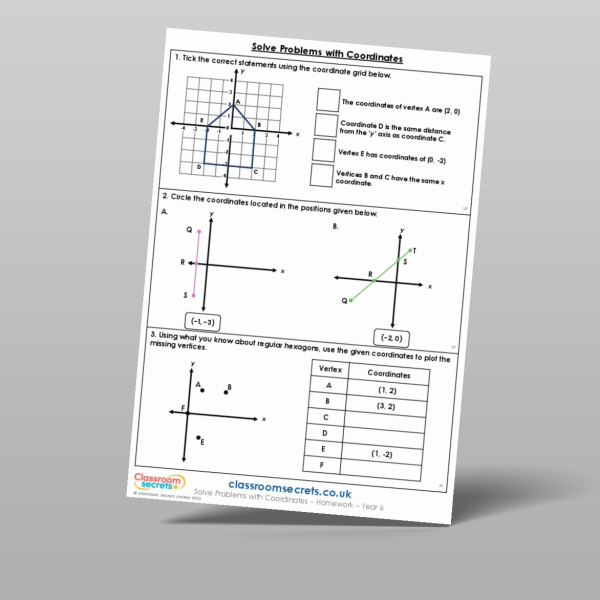 Year 6 Solve Problems With Coordinates Homework Resource | Classroom ...